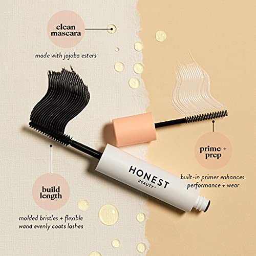 Honest Beauty Extreme Length Mascara + Lash Primer | 2-in-1 Boosts Lash Length, Volume & Definition | Silicone Free, Paraben Free, Dermatologist & Ophthalmologist Tested | 0.2 Fl Oz, Black