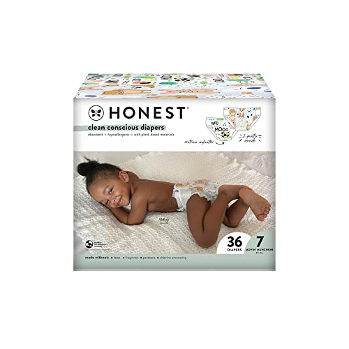 The Honest Company Clean Conscious Diapers | Plant-Based, Sustainable | Barnyard Babies + It’s A Pawty | Club Box, Size 7 (41+ lbs), 36 Count