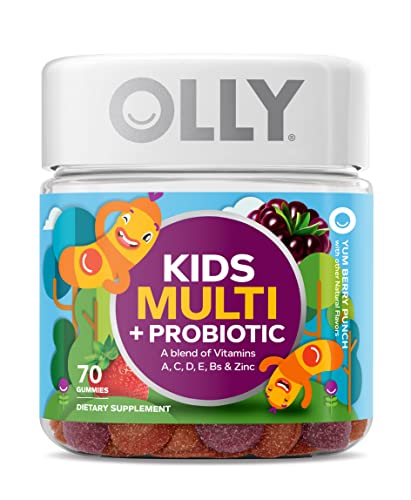 OLLY Kids Multivitamin + Probiotic Gummy, Digestive and Immune Support, Vitamins A, D, C, E, B, Zinc, Chewable Supplement, Berry, 35 Day Supply - 70 Count