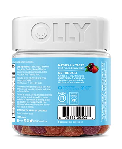 OLLY Kids Multivitamin + Probiotic Gummy, Digestive and Immune Support, Vitamins A, D, C, E, B, Zinc, Chewable Supplement, Berry, 35 Day Supply - 70 Count