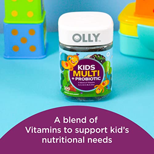 OLLY Kids Multivitamin + Probiotic Gummy, Digestive and Immune Support, Vitamins A, D, C, E, B, Zinc, Chewable Supplement, Berry, 35 Day Supply - 70 Count