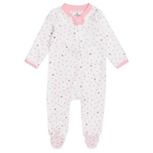 HonestBaby unisex baby 2-pack Organic Cotton Footed Pajama & Play and Toddler Sleepers, Rose Blossom/Love Dot, 0-3 Months US