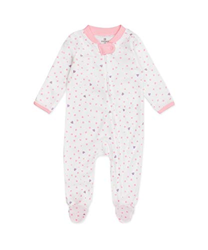 HonestBaby unisex baby 2-pack Organic Cotton Footed Pajama & Play and Toddler Sleepers, Rose Blossom/Love Dot, 0-3 Months US