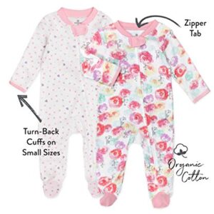 HonestBaby unisex baby 2-pack Organic Cotton Footed Pajama & Play and Toddler Sleepers, Rose Blossom/Love Dot, 0-3 Months US