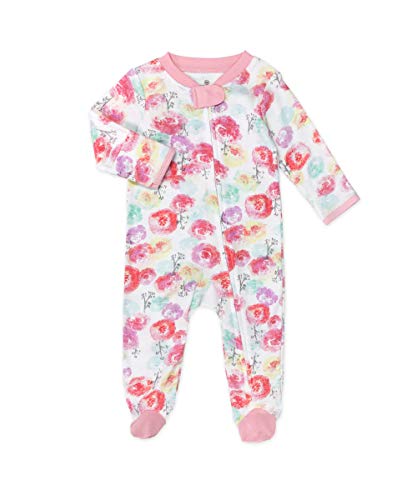 HonestBaby unisex baby 2-pack Organic Cotton Footed Pajama & Play and Toddler Sleepers, Rose Blossom/Love Dot, 0-3 Months US