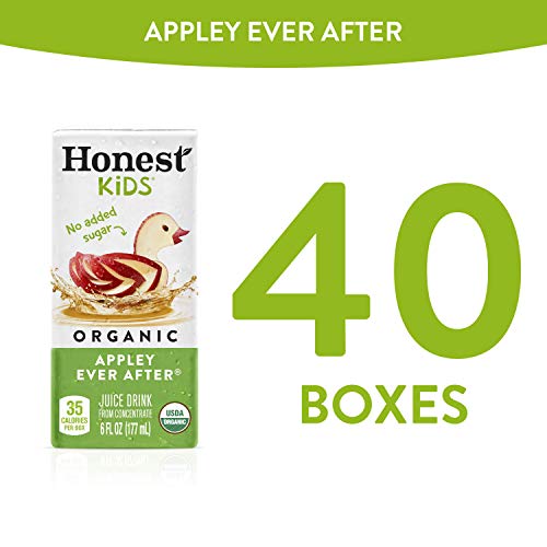 Honest Kids Appley Ever After, Organic Juice Drink, 6 Fl oz Juice Boxes, Pack Of 40, Apple, 6 Fl Oz (Pack of 40)