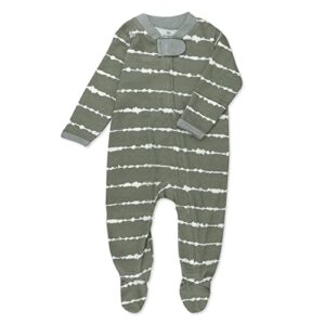 honestbaby baby organic cotton footed sleep & play pajamas, shibori stripe gray, newborn