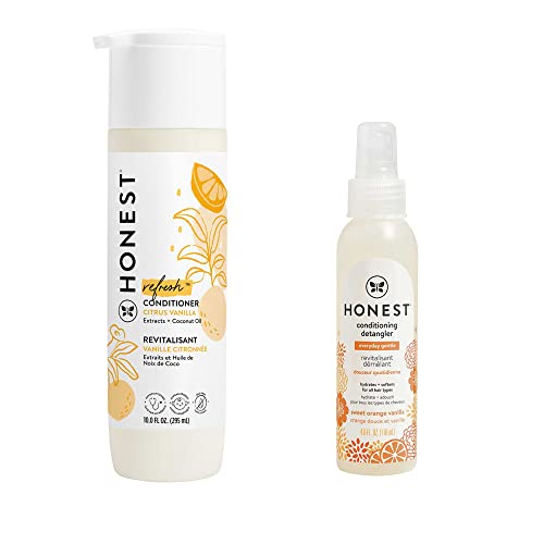 HONEST The Company Sweet Orange Vanilla Conditioning Detangler Spray, 4 fl. oz. and The Company Everyday Gentle Sweet Orange Vanilla Conditioner 10 Fluid Ounces,