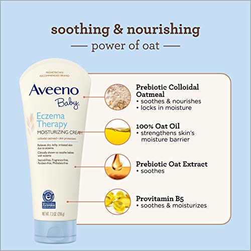 Aveeno Baby Eczema Therapy Moisturizing Cream, Natural Colloidal Oatmeal & Vitamin B5, Moisturizes & Relieves Dry, Itchy, Irritated Skin, Paraben & Steroid & Fragrance Free, 7.3 Oz