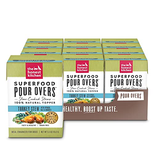 The Honest Kitchen Superfood POUR OVERS Wet Toppers for Dogs (Pack of 12), 5.5 oz - Turkey Stew