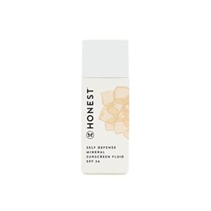 honest beauty self defense protecting mineral sunscreen fluid spf 34 with non nano nineral sunscreen fluid | daily face sunscreen | dermatologist tested + hypoallergenic | reef friendly | 1 fl. oz.