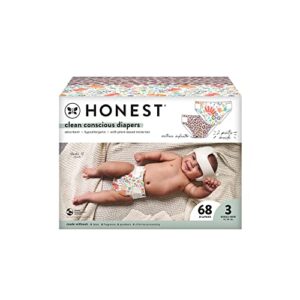 the honest company clean conscious diapers | plant-based, sustainable | wild thang + flower power | club box, size 3 (16-28 lbs), 68 count