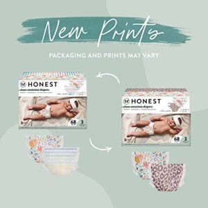 The Honest Company Clean Conscious Diapers | Plant-Based, Sustainable | Wild Thang + Flower Power | Club Box, Size 3 (16-28 lbs), 68 Count