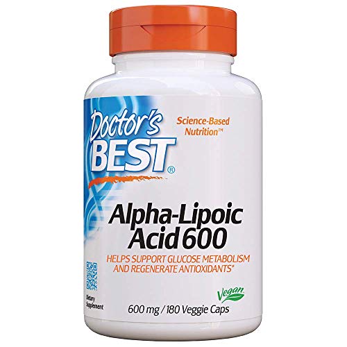 Doctor's Best Alpha-Lipoic Acid, Non-GMO, Gluten Free, Vegan, Soy Free, Helps Maintain Blood Sugar Levels, 600 mg 180 Veggie Caps