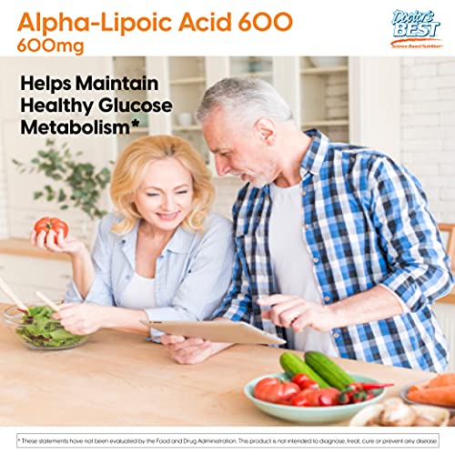 Doctor's Best Alpha-Lipoic Acid, Non-GMO, Gluten Free, Vegan, Soy Free, Helps Maintain Blood Sugar Levels, 600 mg 180 Veggie Caps