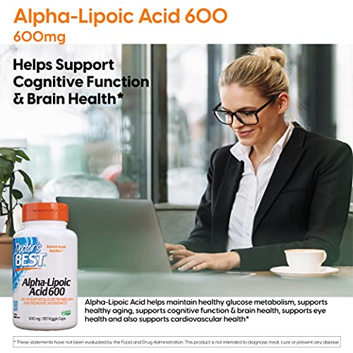 Doctor's Best Alpha-Lipoic Acid, Non-GMO, Gluten Free, Vegan, Soy Free, Helps Maintain Blood Sugar Levels, 600 mg 180 Veggie Caps