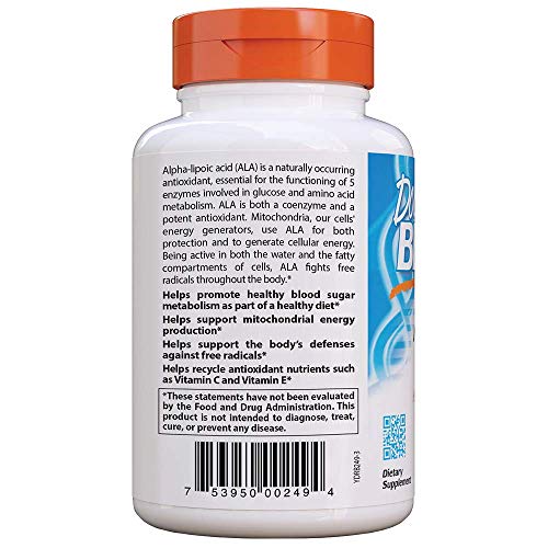 Doctor's Best Alpha-Lipoic Acid, Non-GMO, Gluten Free, Vegan, Soy Free, Helps Maintain Blood Sugar Levels, 600 mg 180 Veggie Caps