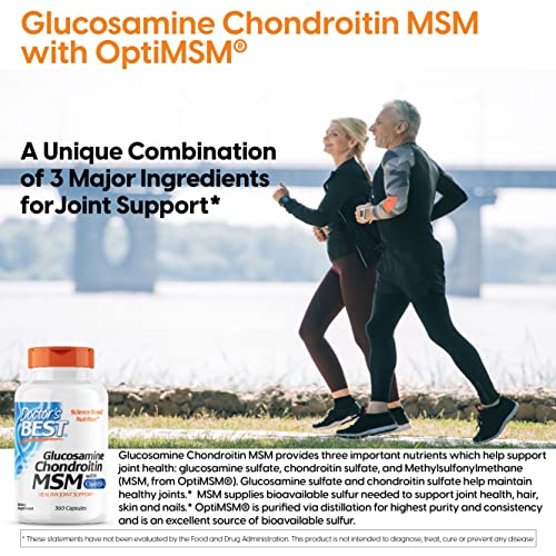 Doctor's Best Glucosamine Chondroitin MSM with OptiMSM, Supports Healthy Joint Structure, Function, & Comfort, Non-GMO, Gluten Free, Soy Free, 360 Count