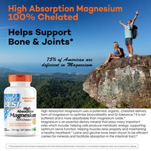 Doctor's Best High Absorption Magnesium Glycinate Lysinate, 100% Chelated, TRACCS, Not Buffered, Non-GMO, Vegan, Gluten & Soy Free, 100 mg, 120 Tablets (Packaging May Vary)