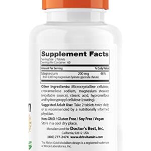 Doctor's Best High Absorption Magnesium Glycinate Lysinate, 100% Chelated, TRACCS, Not Buffered, Non-GMO, Vegan, Gluten & Soy Free, 100 mg, 120 Tablets (Packaging May Vary)