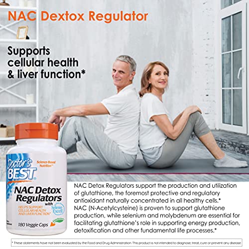 Doctor's Best Nac Detox Regulators with seleno excell, Non-GMO, Vegetarian, Gluten&Soy Free, 180 Veggie Caps, 180Count