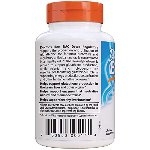 Doctor's Best Nac Detox Regulators with seleno excell, Non-GMO, Vegetarian, Gluten&Soy Free, 180 Veggie Caps, 180Count