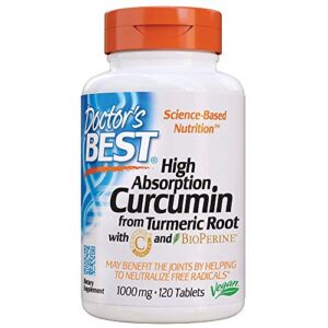 doctor’s best curcumin from turmeric root with c3 complex & bioperine, non-gmo, gluten free, soy free, joint support, 1000 mg, 120 tablets