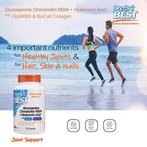 Doctor's Best Glucosamine Chondroitin MSM + Hyaluronic Acid with OptiMSM Featuring Biocell Collagen, Joint Support, Non-GMO, Gluten & Soy Free, 150 Caps