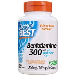 doctor’s best benfotiamine, non-gmo, vegan, gluten free, soy free, helps maintain blood sugar levels, 300 mg, 60 veggie caps (drb-00270)