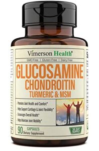 glucosamine chondroitin msm turmeric boswellia – joint support supplement. antioxidant properties. helps with inflammatory response. occasional discomfort relief for back, knees & hands. 90 capsules