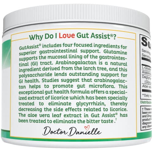 Doctor Danielle Gut Assist - Leaky Gut Repair Supplement Powder - Glutamine, Arabinogalactan, Licorice Root - Supports IBS, Heartburn, Bloating, Gas, Constipation, SIBO from