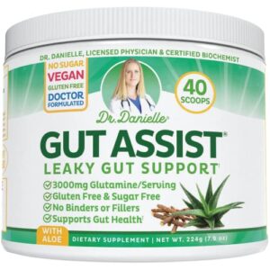 doctor danielle gut assist – leaky gut repair supplement powder – glutamine, arabinogalactan, licorice root – supports ibs, heartburn, bloating, gas, constipation, sibo from