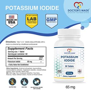 Doctor’s Made Potassium Iodide 65 mg. 60 Tablets. Thyroid Support, Kosher, Exp Date 04/2025, 60 Count (Pack of 1), Pack of 1