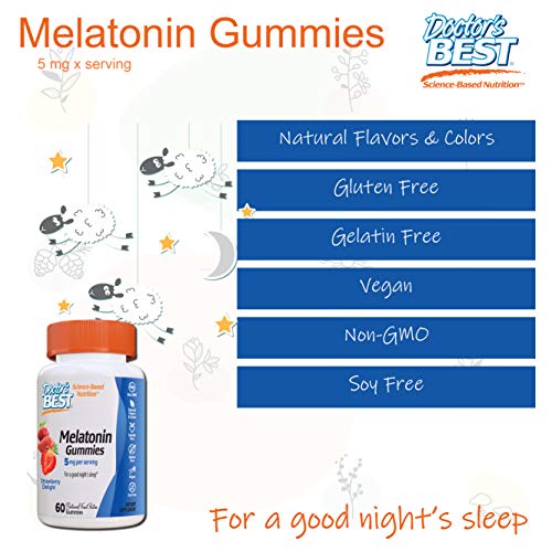 Doctor's Best Melatonin Gummies- 5 mg per Serving, Helps Promote Healthy Sleep, Jet Lag, 60 Count