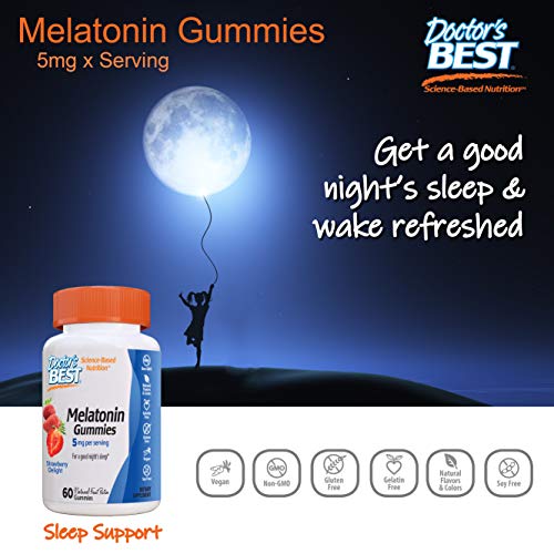 Doctor's Best Melatonin Gummies- 5 mg per Serving, Helps Promote Healthy Sleep, Jet Lag, 60 Count