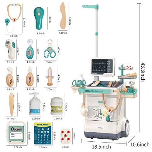 Deejoy Toy Doctor Kit for Kids, Pretend Medical Station Set for Boys & Girls, 28 Accessories Mobile Cart with Lights and Thermometer, Kids Doctor Kit for Toddlers 3-5 Years Old