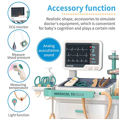 Deejoy Toy Doctor Kit for Kids, Pretend Medical Station Set for Boys & Girls, 28 Accessories Mobile Cart with Lights and Thermometer, Kids Doctor Kit for Toddlers 3-5 Years Old