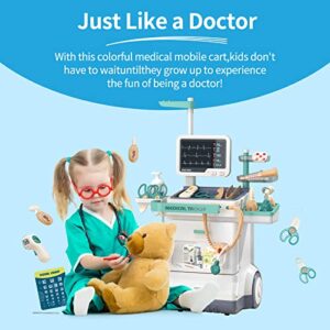 Deejoy Toy Doctor Kit for Kids, Pretend Medical Station Set for Boys & Girls, 28 Accessories Mobile Cart with Lights and Thermometer, Kids Doctor Kit for Toddlers 3-5 Years Old