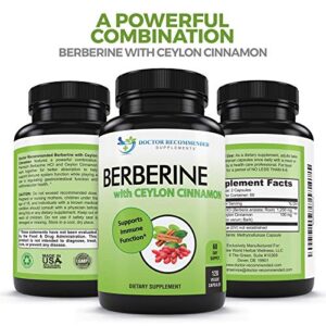 DOCTOR RECOMMENDED SUPPLEMENTS Berberine with Ceylon Cinnamon - 1200mg Berberine & 100mg Organic Ceylon Cinnamon - 120 Veggie Capsules, Healthy Immune System & Gastrointestinal Wellness