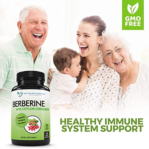 DOCTOR RECOMMENDED SUPPLEMENTS Berberine with Ceylon Cinnamon - 1200mg Berberine & 100mg Organic Ceylon Cinnamon - 120 Veggie Capsules, Healthy Immune System & Gastrointestinal Wellness