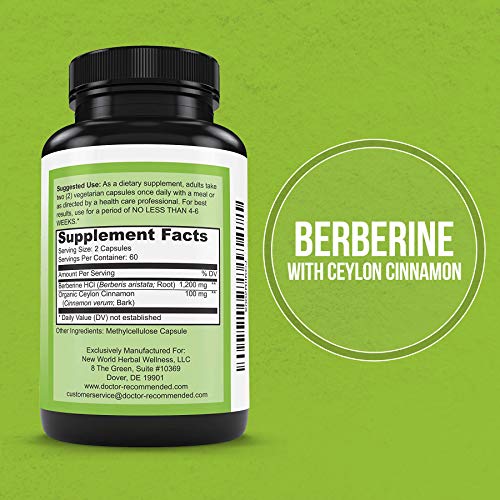 DOCTOR RECOMMENDED SUPPLEMENTS Berberine with Ceylon Cinnamon - 1200mg Berberine & 100mg Organic Ceylon Cinnamon - 120 Veggie Capsules, Healthy Immune System & Gastrointestinal Wellness