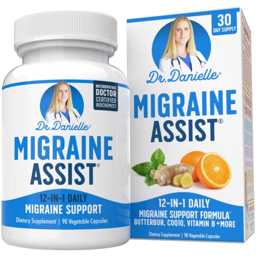 Best Migraine Relief Product with Magnesium - Migraine Assist Supplement with Quercetin, Feverfew, Butterbur, CoQ10 from Dr. Danielle, 90 Capsules