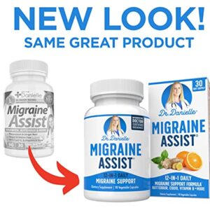 Best Migraine Relief Product with Magnesium - Migraine Assist Supplement with Quercetin, Feverfew, Butterbur, CoQ10 from Dr. Danielle, 90 Capsules