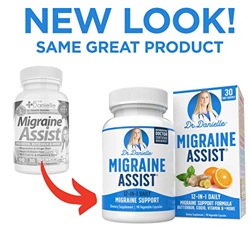 Best Migraine Relief Product with Magnesium - Migraine Assist Supplement with Quercetin, Feverfew, Butterbur, CoQ10 from Dr. Danielle, 90 Capsules