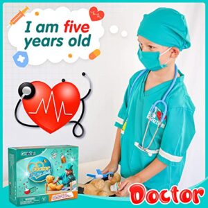 GIFTINBOX Doctor Kit for Kids, Doctor Playset for Kids, Girls and Boys, Medical Kit for Kids with Real Stethoscope, Doctor Role Play Costumes Pretend Dress Up Set for Kids Age 3-8