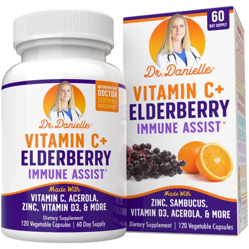 Best 7 in 1 Immune Support Booster Supplement with Elderberry Sambucus, Vitamin C, Zinc, Organic Elderberry - Dr. Danielle, 120 Capsules