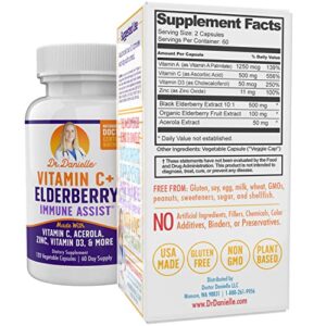 Best 7 in 1 Immune Support Booster Supplement with Elderberry Sambucus, Vitamin C, Zinc, Organic Elderberry - Dr. Danielle, 120 Capsules