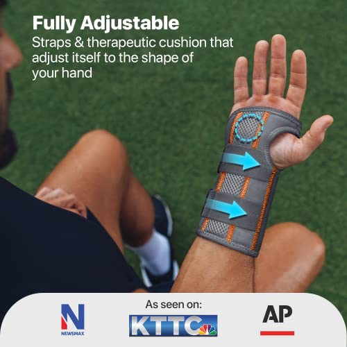 DR. BRACE Adjustable Wrist Brace Night Support for Carpal Tunnel, Doctor Developed, Upgraded with Double Splint & Therapeutic Cushion,Hand Brace for Pain Relief,Injuries,Sprains (S/M Right Hand, Grey-Orange)