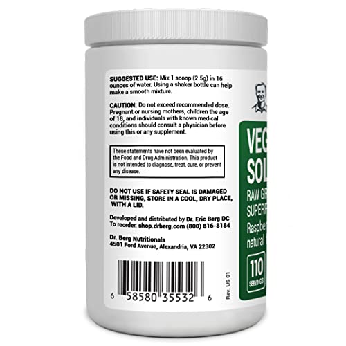 Dr. Berg's (Veggie Solution) Organic Super Greens Powder w/ Spirulina - Raw Green Powder Superfood - Vegetable Powder Supplement with Vitamins, Minerals, Enzymes, and Phytonutrients - 110 Servings