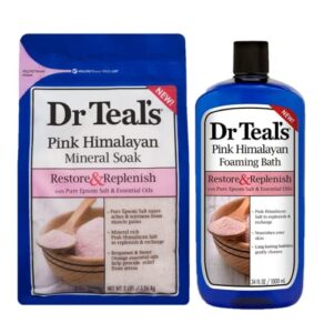 dr. teals pink himalayan foam bath & soak mothers day gift set (2 pack, 82oz total) – restore & replenish pink himalayan salt blended with pure epsom salt – 3lb soak, 34oz foam bath – at home spa kit